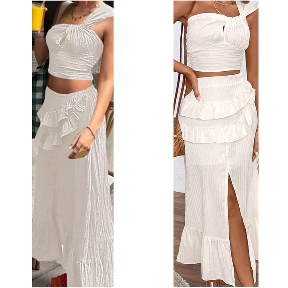 Skirts | Boho One Shoulder Smocked Crop Top Maxi Skirt Set | Poshmark